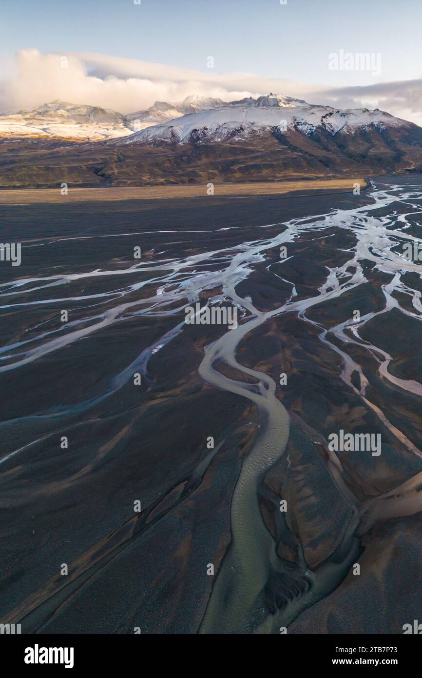 Breathtaking aerial shot captures the dynamic river system of Thorsmork ...
