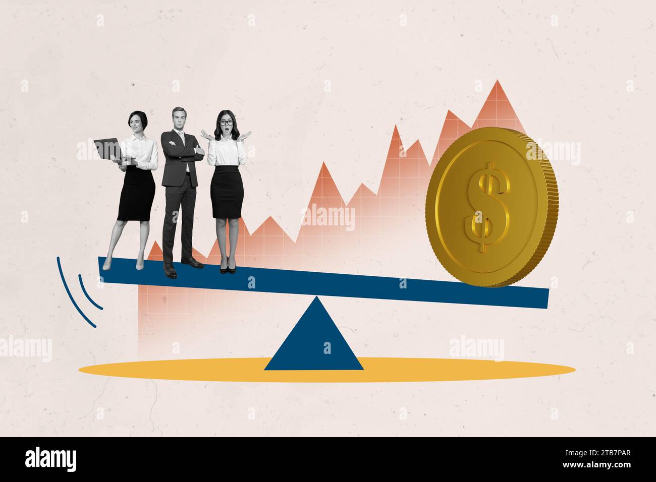 Horizontal photo collage of three young successful finance workers ...