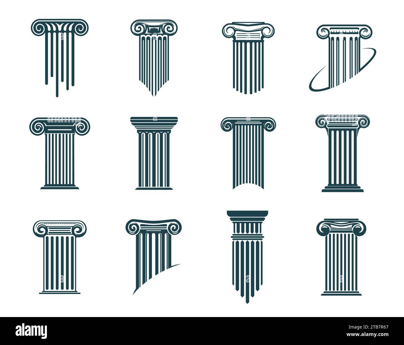 Ancient Greek columns and pillars icons, legal attorney and law office ...