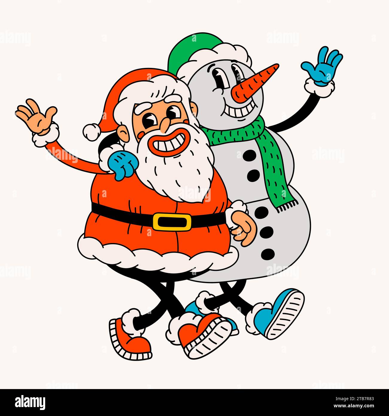 Retro cartoon Claus and Christmas snowman Groovy vintage 70s funny ...