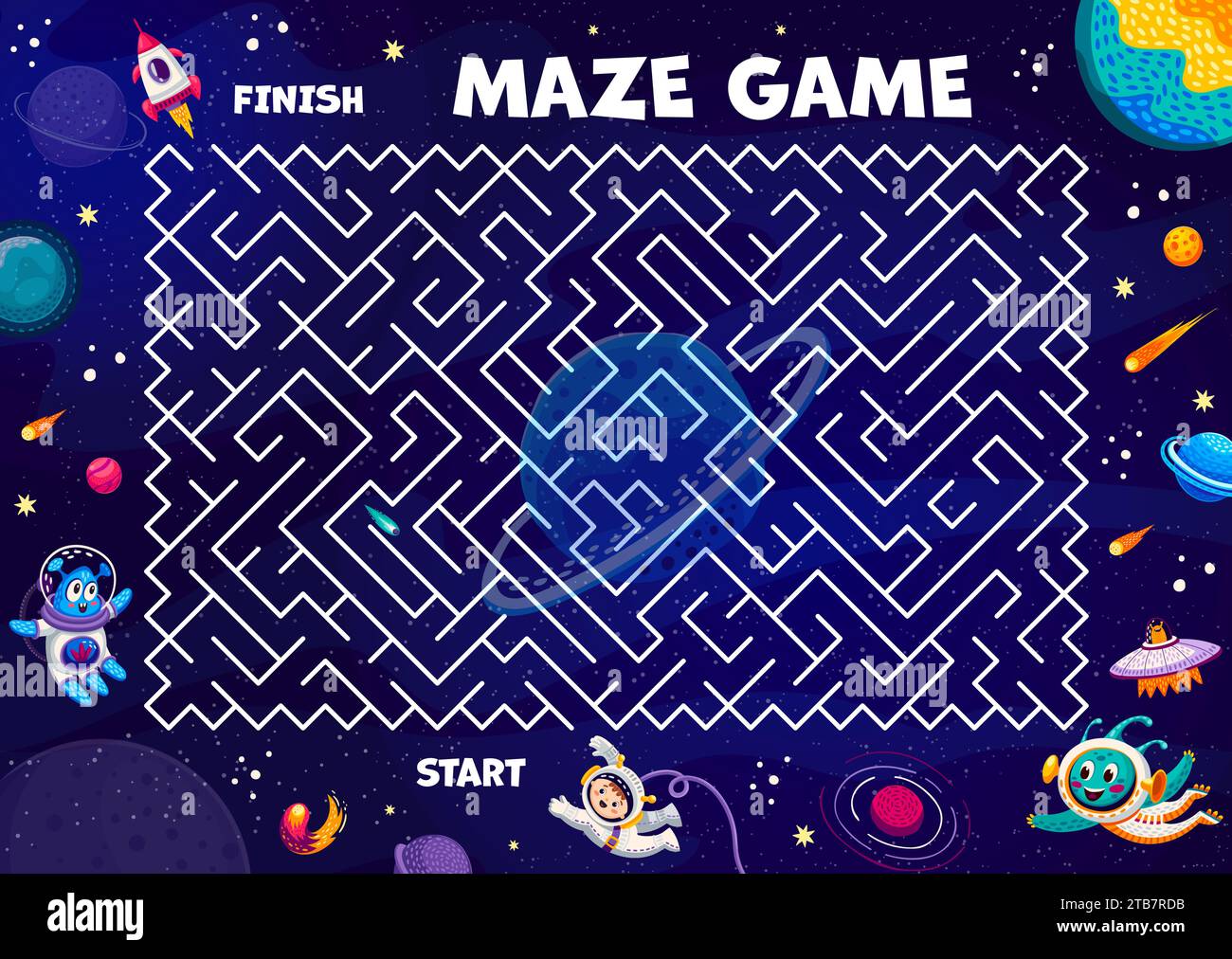 Galaxy labyrinth maze game, help to astronaut find rocket in outer ...