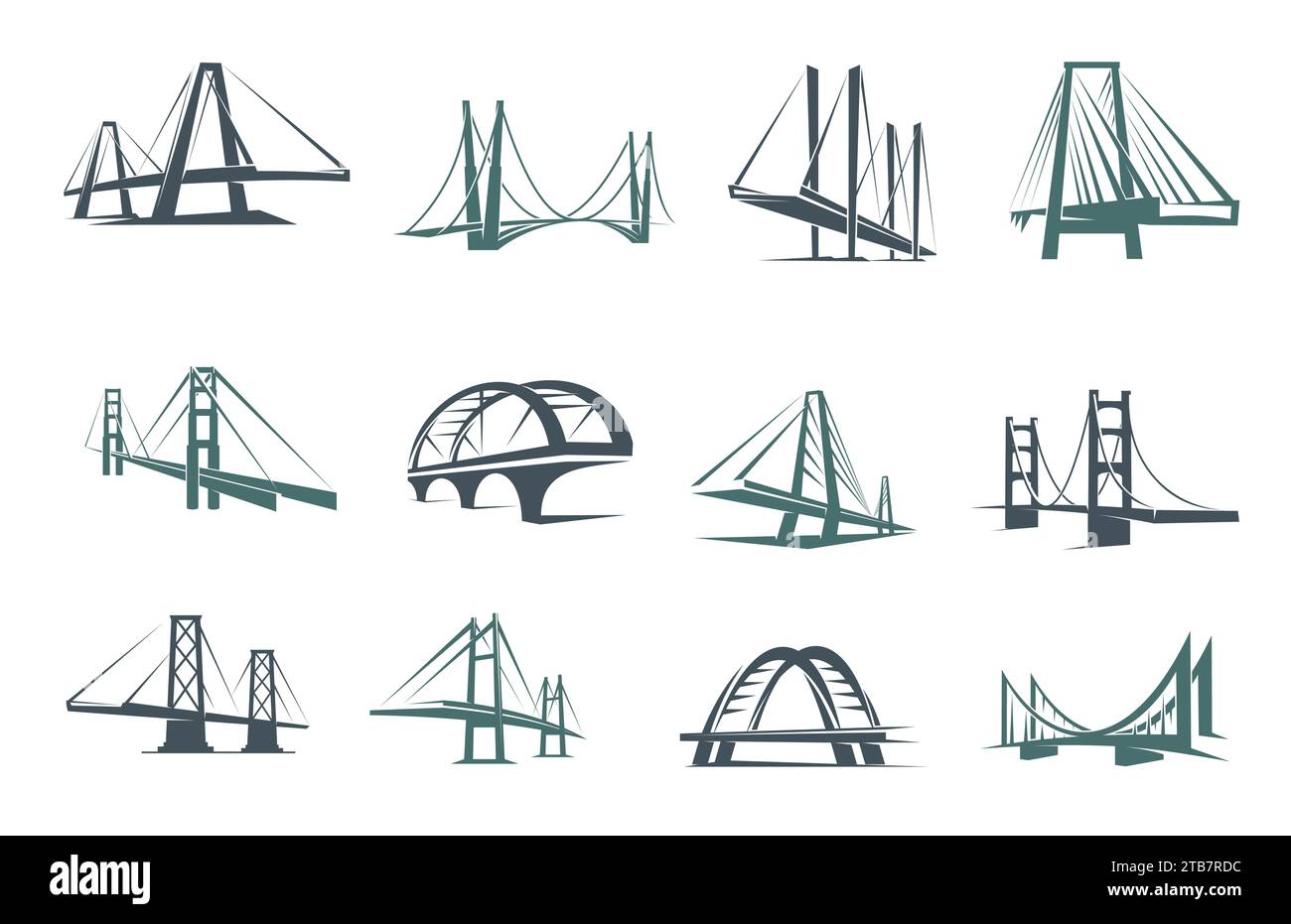 Bridge icons, construction, building and architecture vector symbols ...