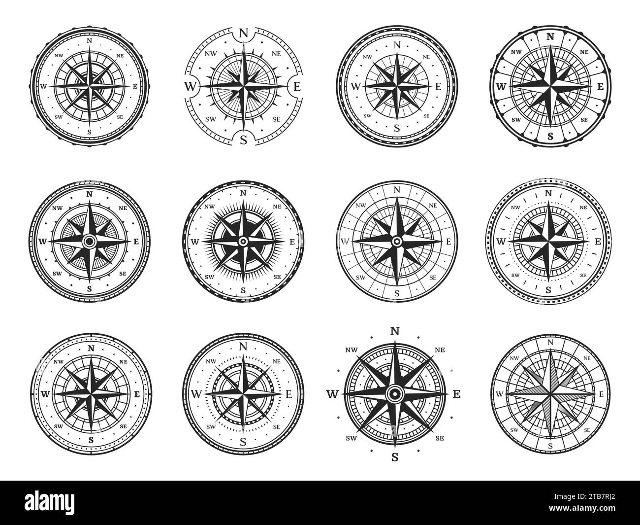 Old compass, vintage map wind rose, marine navigation and nautical ...
