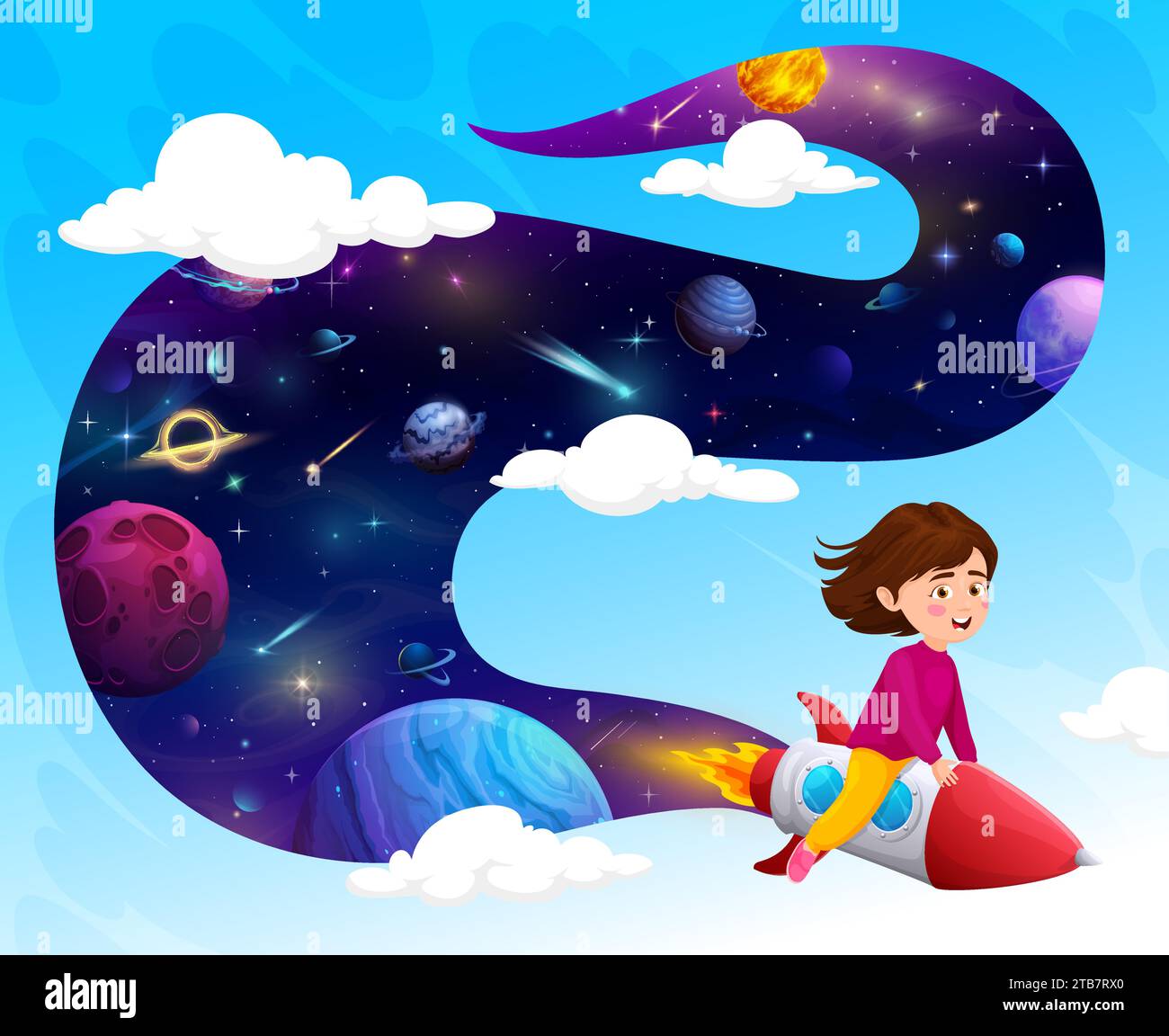 Kid girl astronaut spaceship Stock Vector Images - Alamy