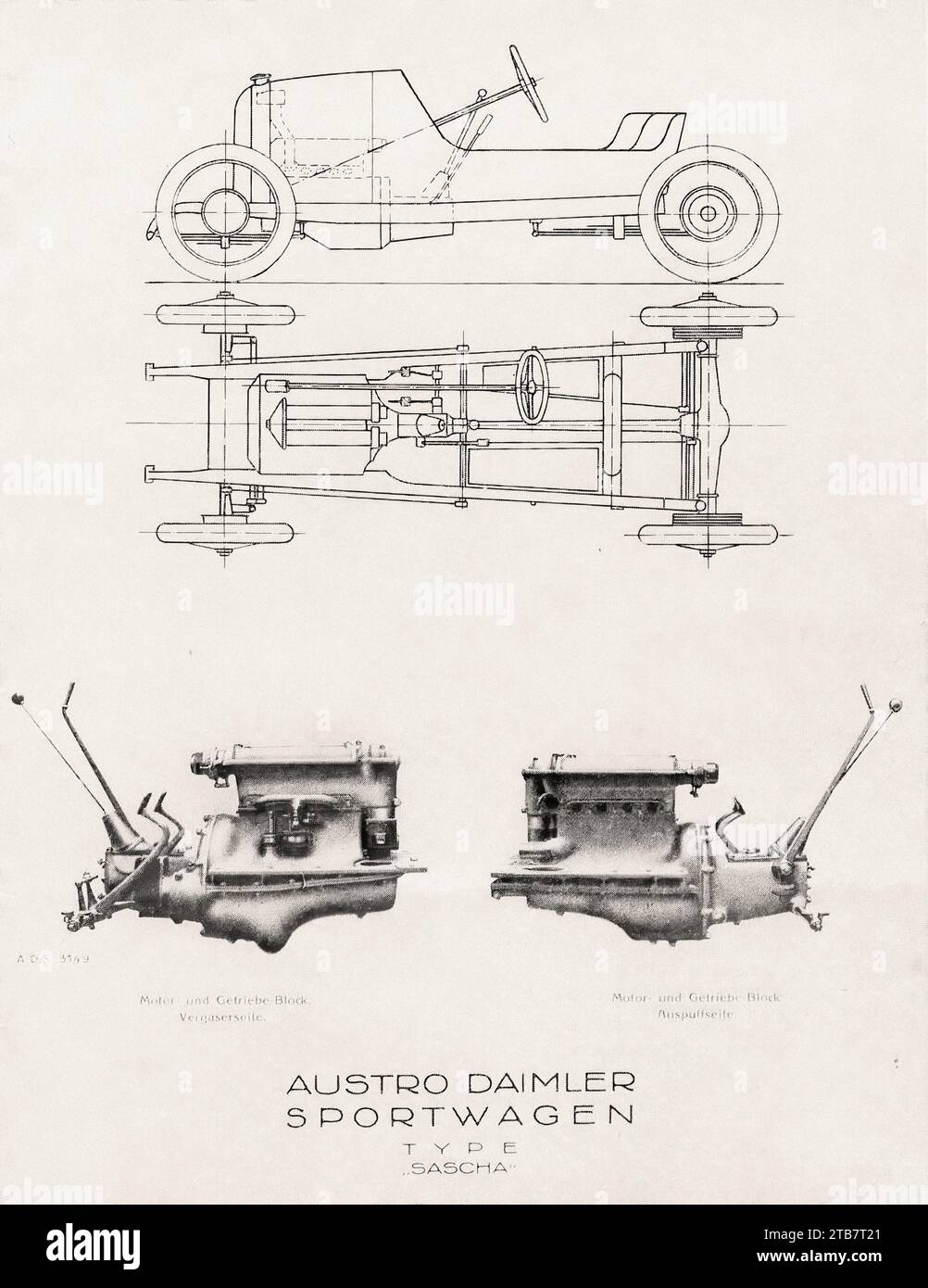 1922 Austro-Daimler Sascha line drawing - Vintage car picture Stock ...