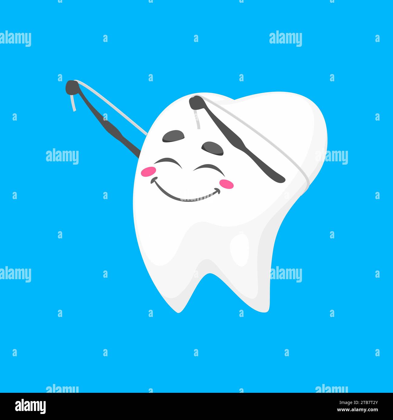 Cartoon tooth character with dental floss for teeth hygiene, vector ...
