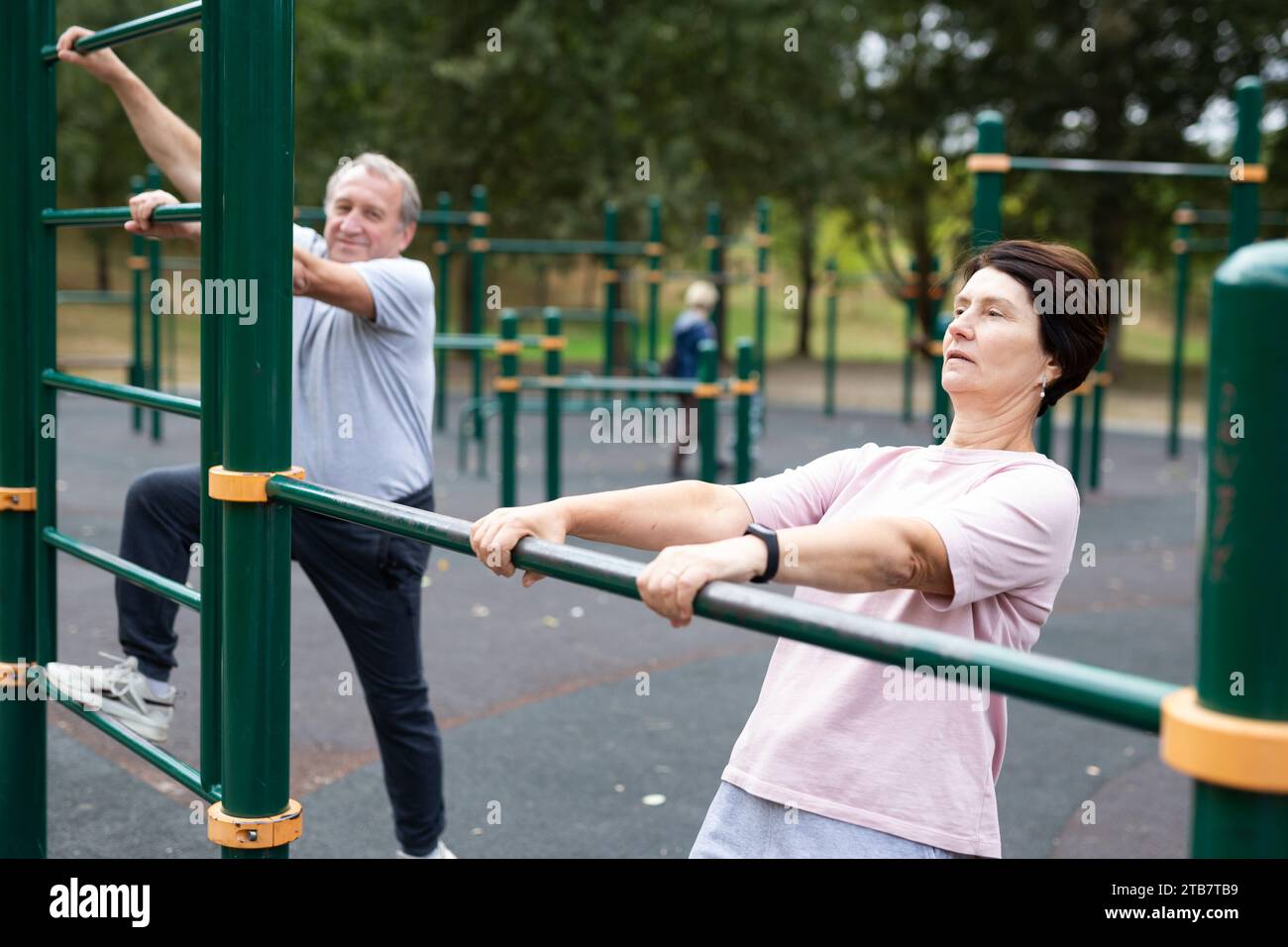 Healthy lifestyle in retirement - an elderly woman does a workout on ...