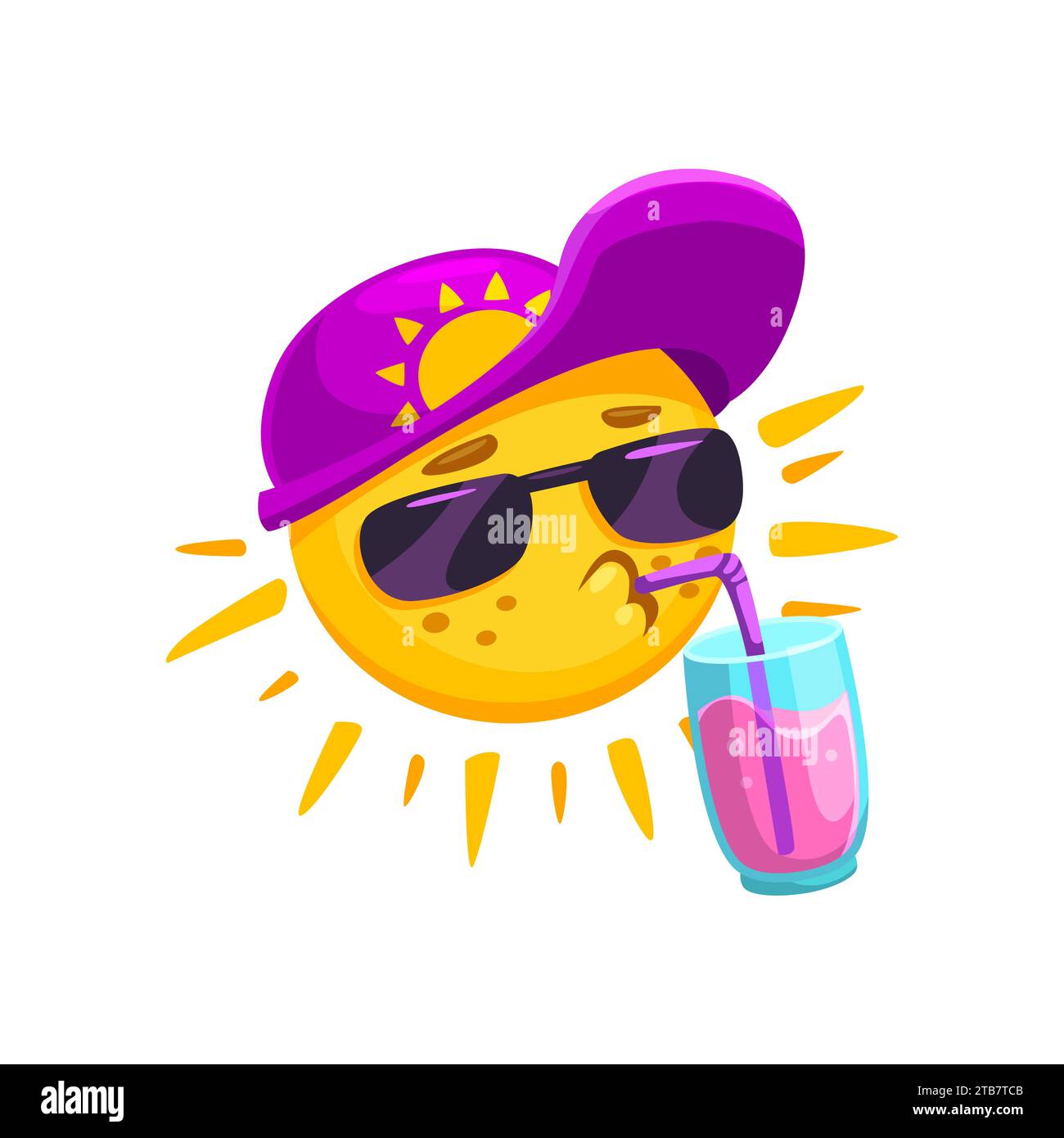 Cartoon summer sun character with cocktail. Summer vacation hot sunny ...