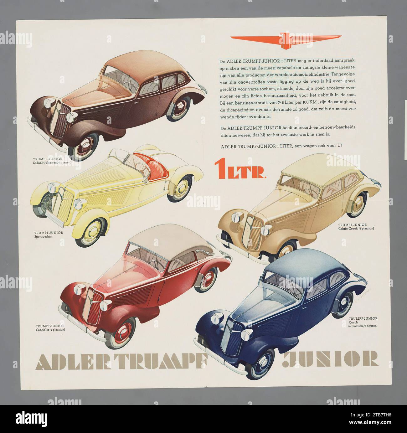 1937 Adler Trumpf Junior 1-Liter - Vintage car advertising Stock Photo ...