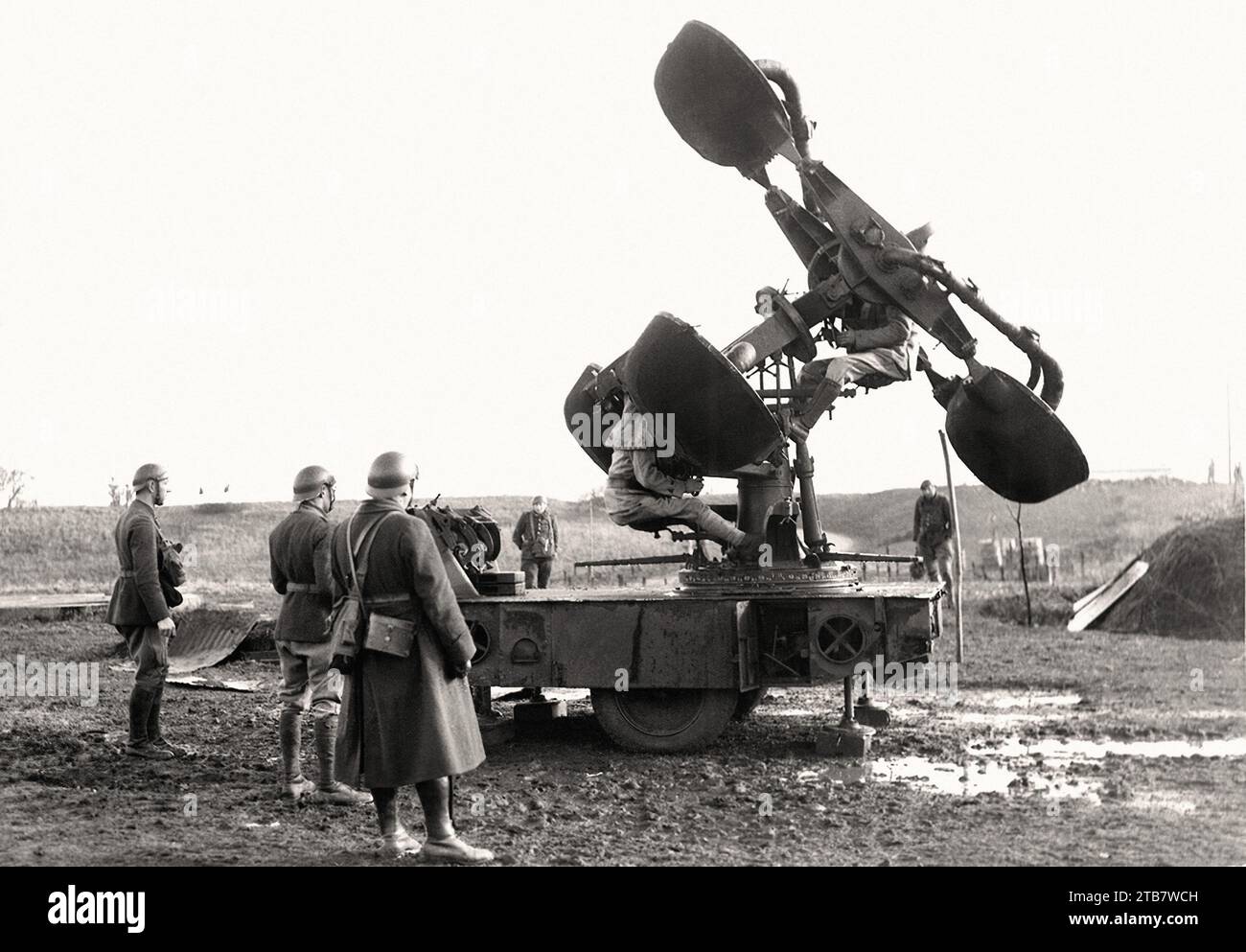 Members of the French Army man an acoustic locator device on January 4 ...