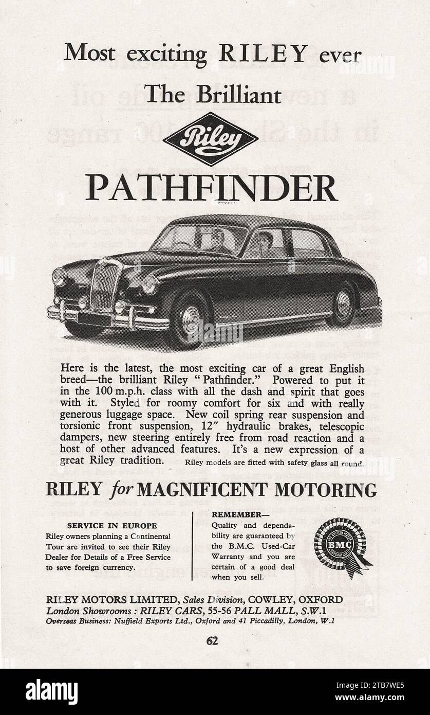 Riley Pathfinder ad - Vintage car picture Stock Photo - Alamy