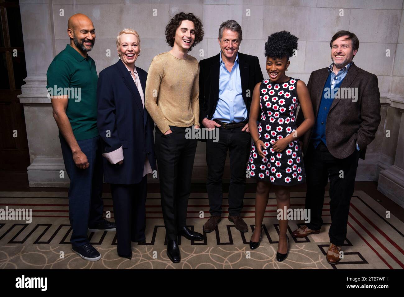 Keegan-Michael Key, from left, Olivia Colman, Timothee Chalamet, Hugh Grant, Calah Lane and ...