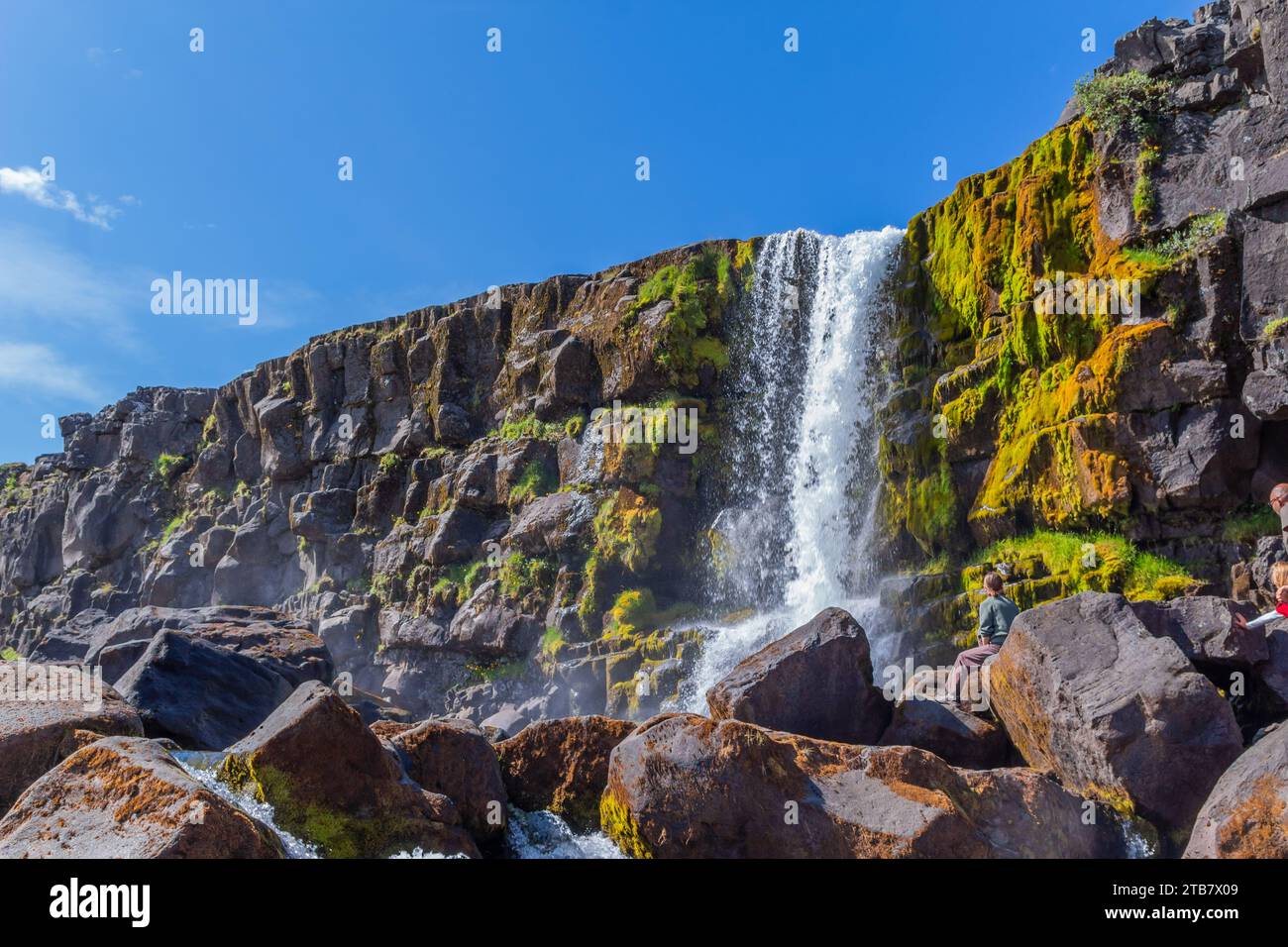 Thingvellir, Iceland: July 26, 2023: People at the Oxararfoss ...