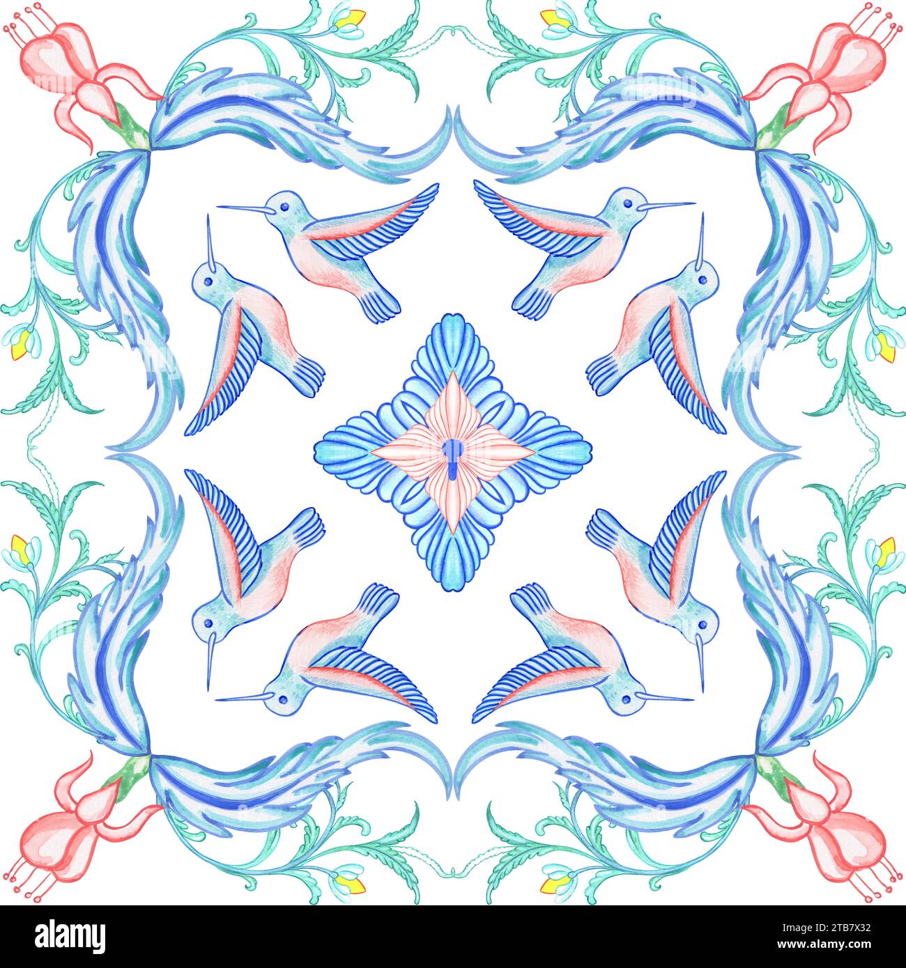 Sicilian majolica seamless pattern watercolor illustration. Ceramic ...