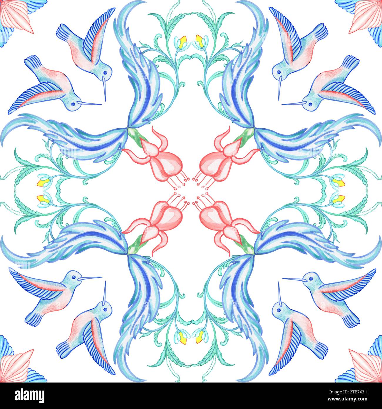 Sicilian majolica seamless pattern watercolor illustration. Ceramic ...