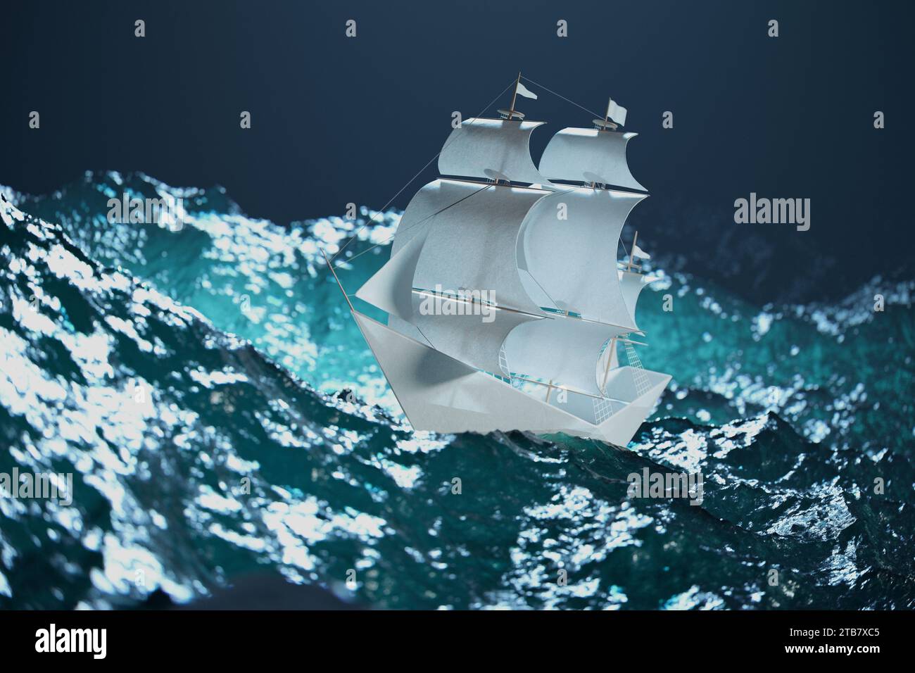 Expertly detailed miniature sailing ship model rides the crest of ...