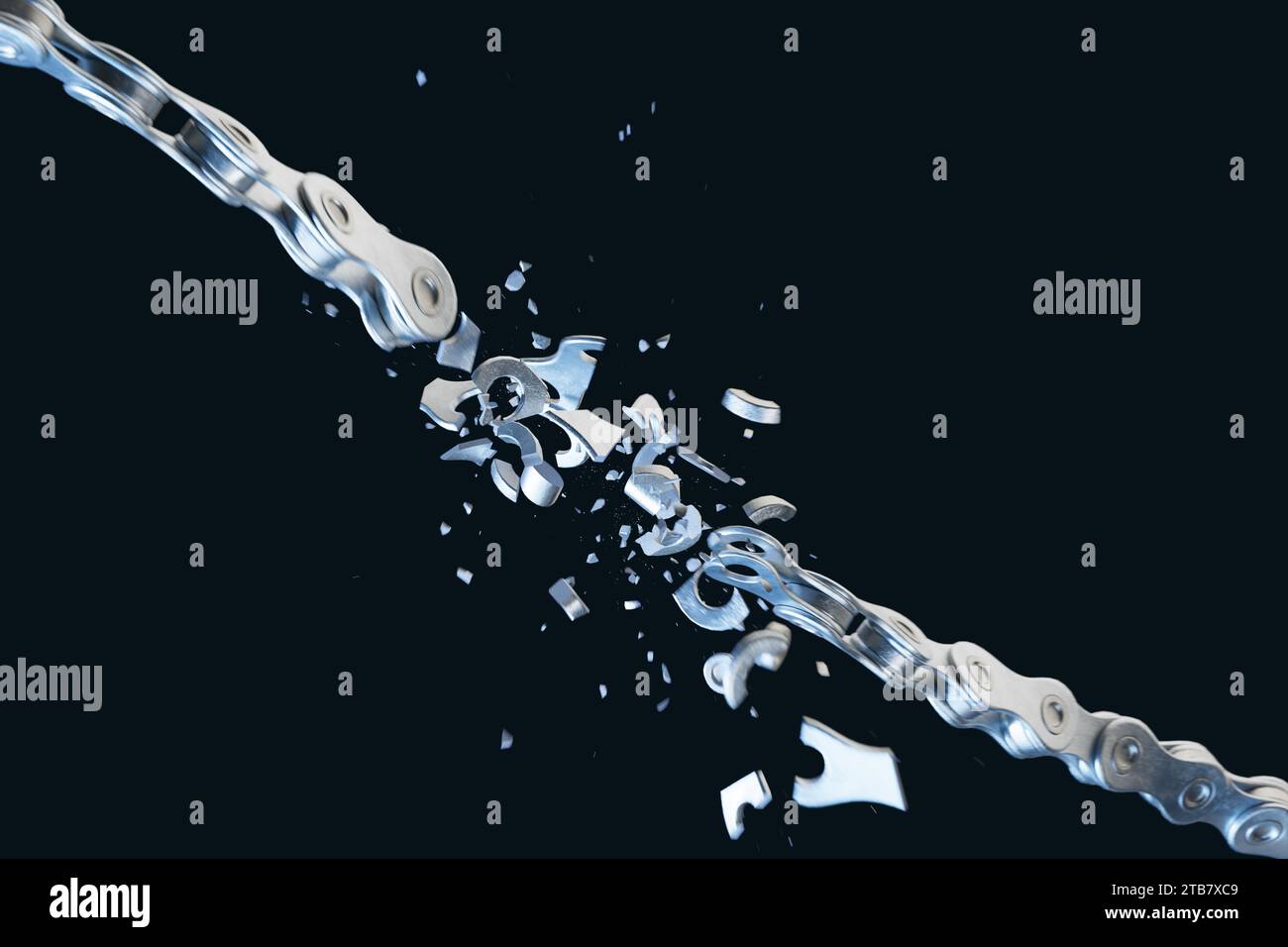 3D-render showcasing the impactful moment when a robust metal chain is ...