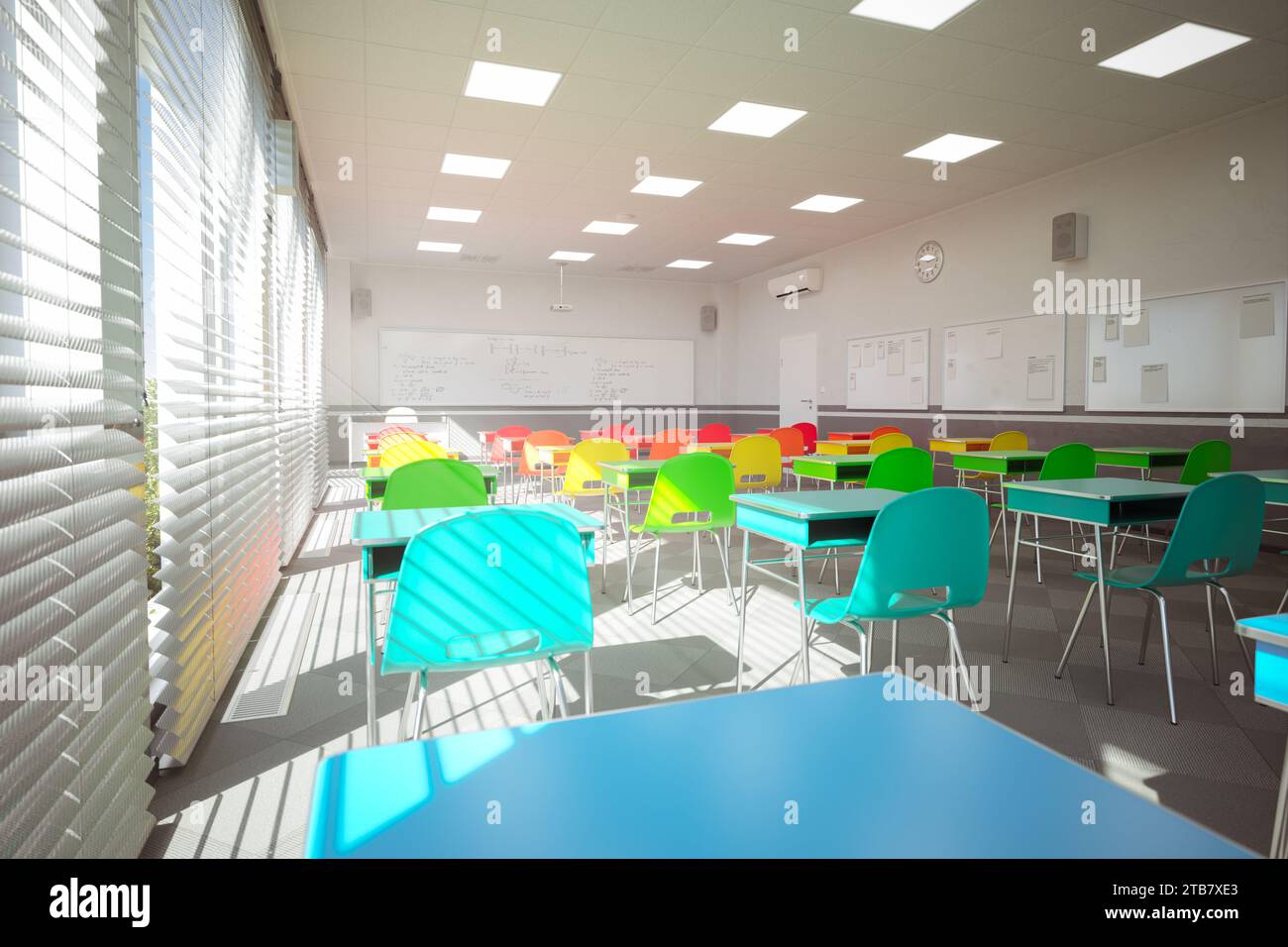 Spacious, well-lit classroom interior showcasing an array of colorful ...