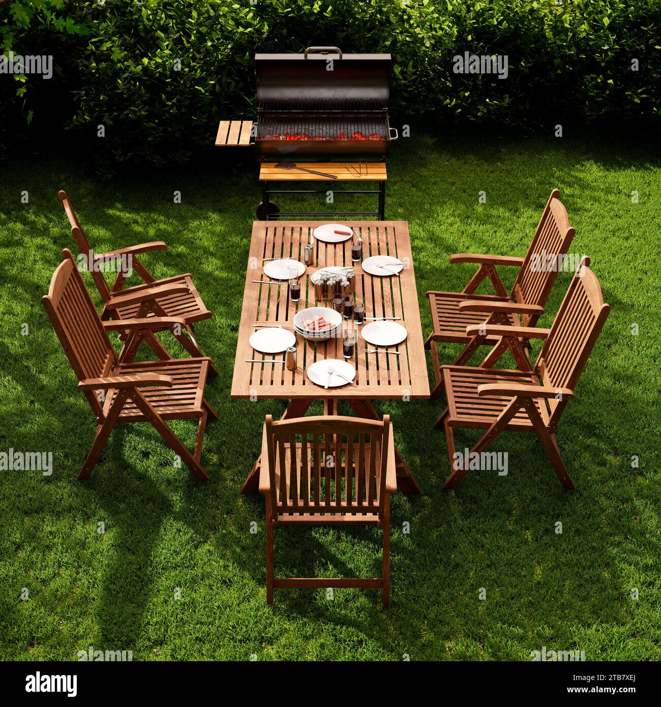 An inviting outdoor dining space adorned with wooden furniture and a ...