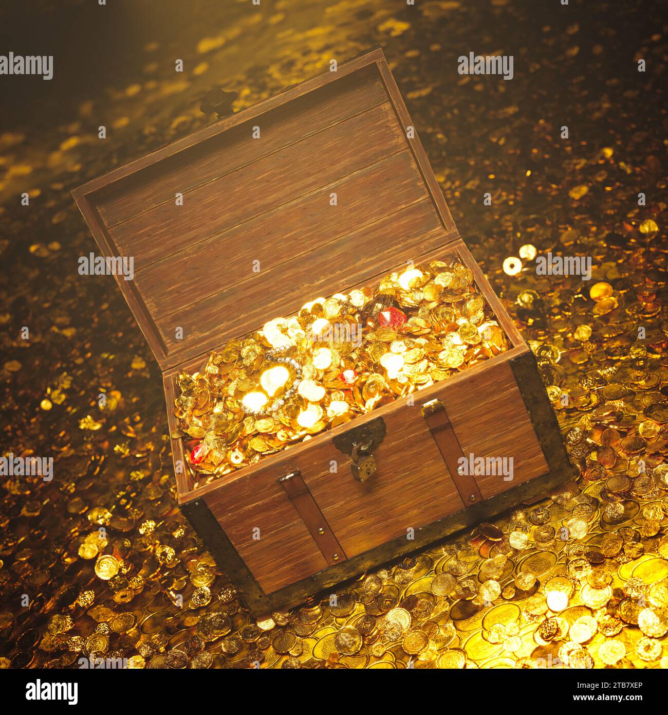 Captivating image of a bygone era, this aged treasure chest is replete ...