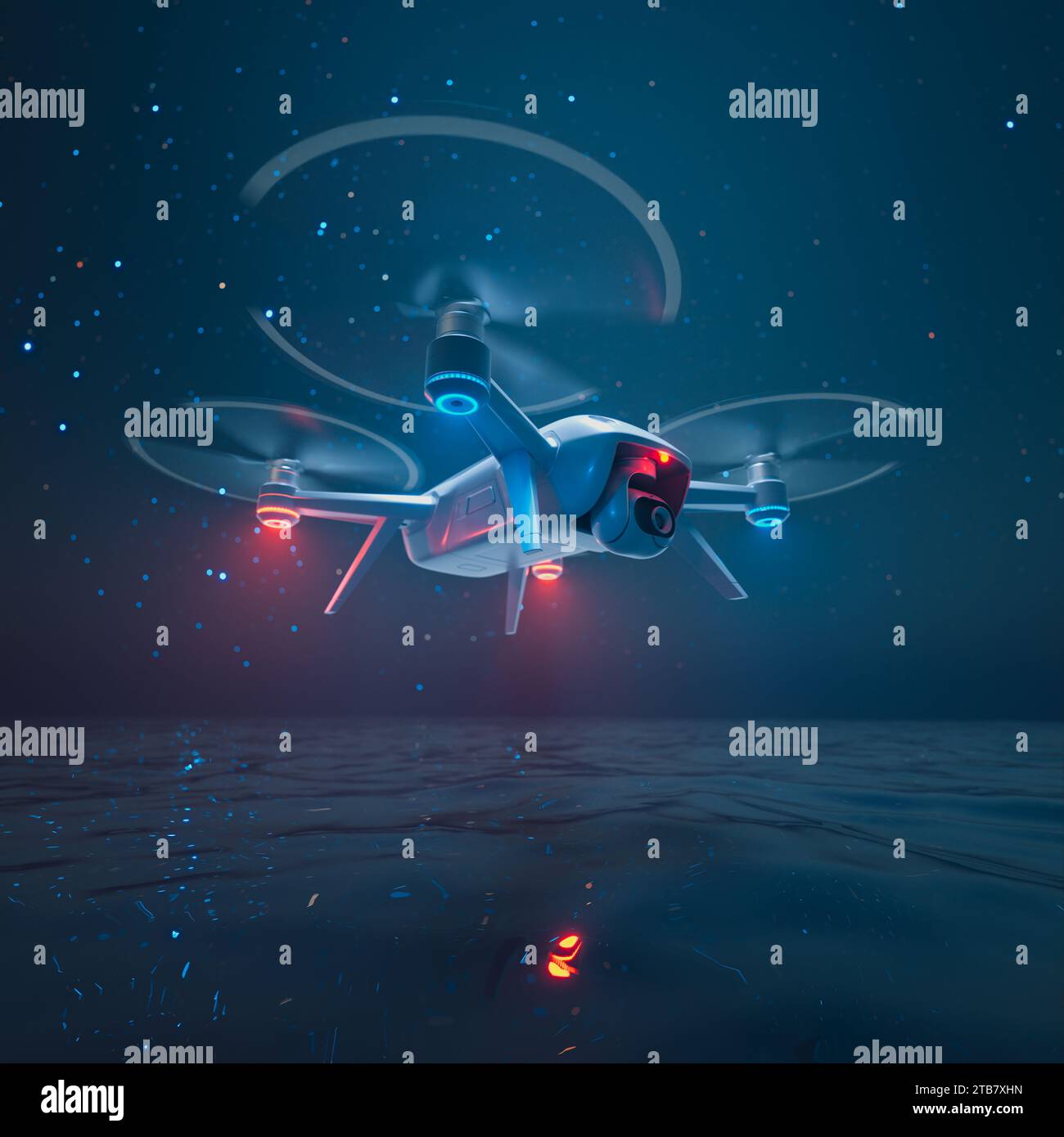 Drone flies night over illuminated hi-res stock photography and images ...