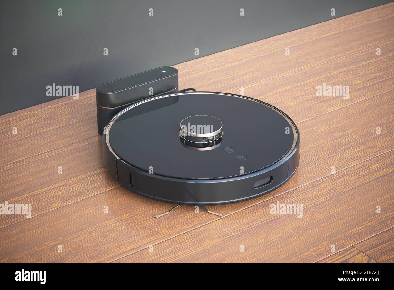 A sophisticated autonomous robotic vacuum cleaner seamlessly docks onto ...