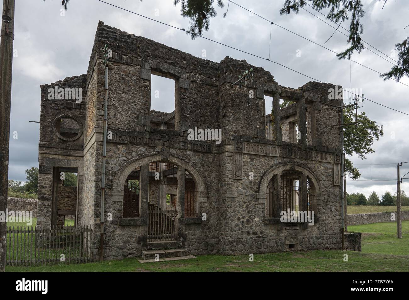 Detail of the remains of the Laposte post office building of the town ...