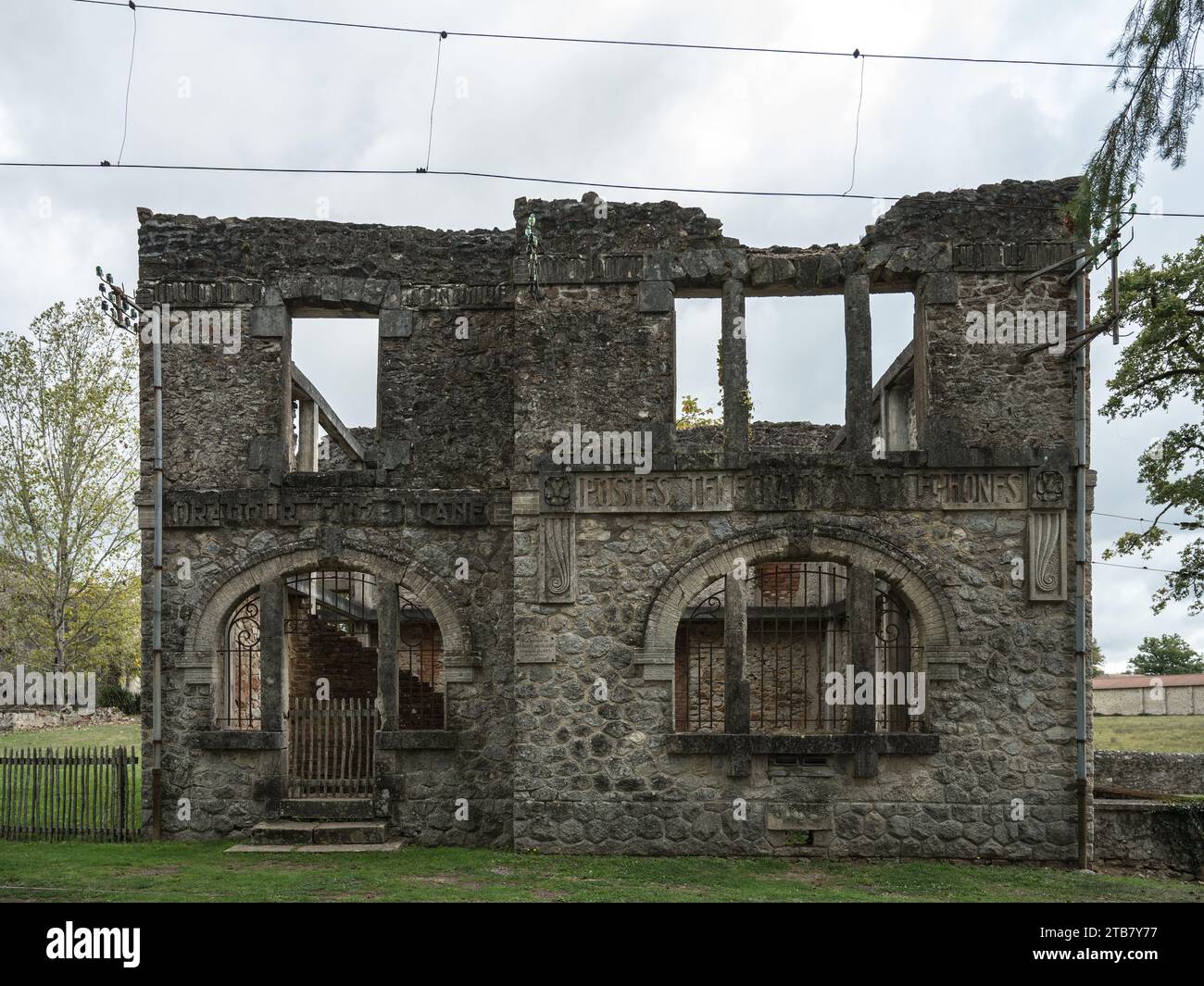 Detail of the remains of the Laposte post office building of the town ...