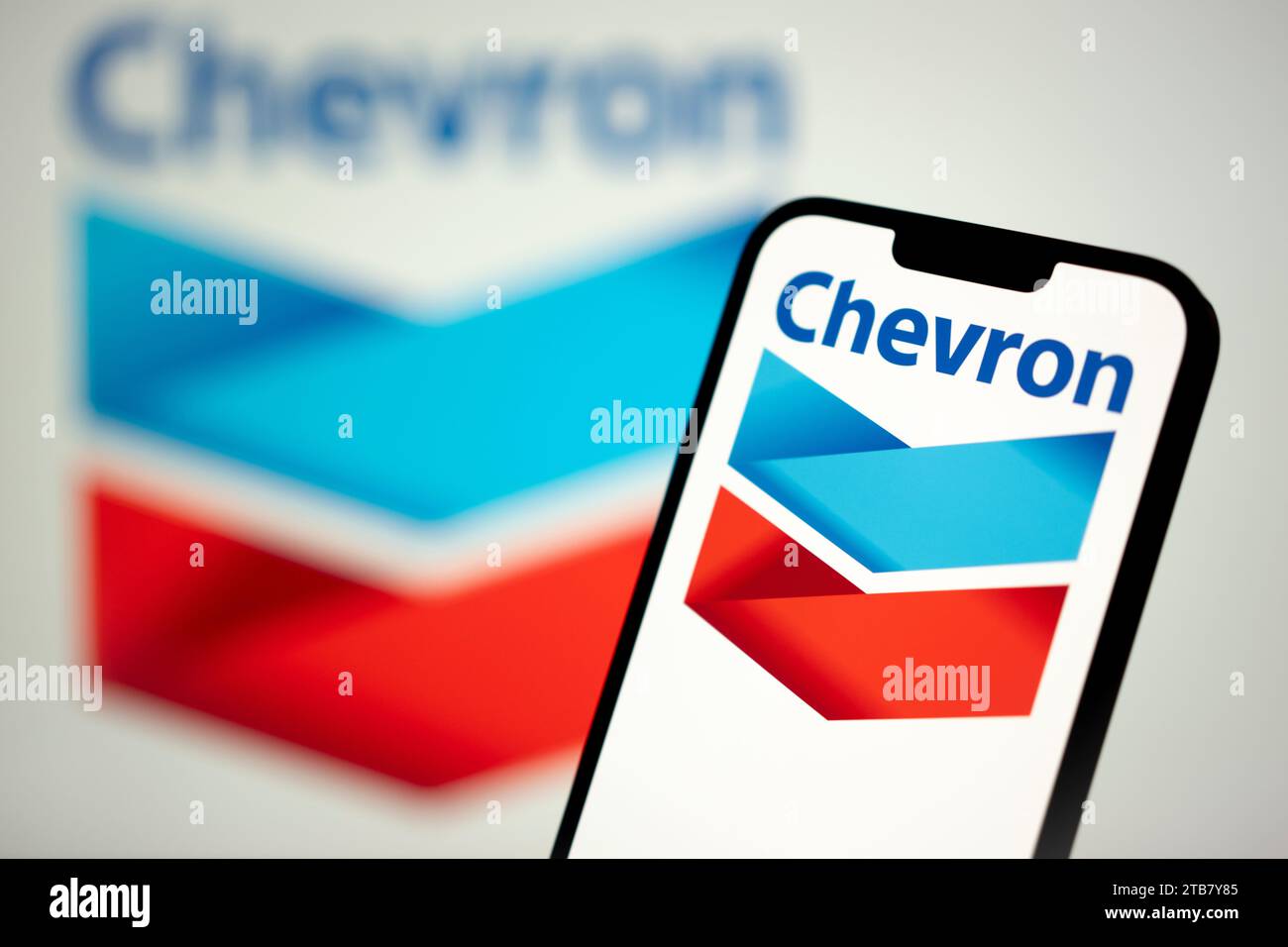 The Chevron logo is seen in this photo illustration on 13 March, 2023 ...