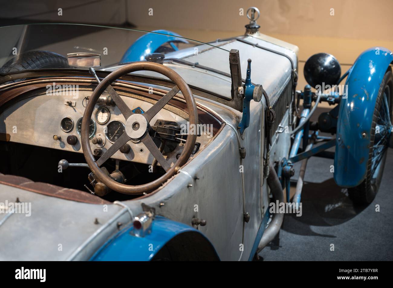 Interior of the historic 1927 Gephi Tracta racing car with engine and ...