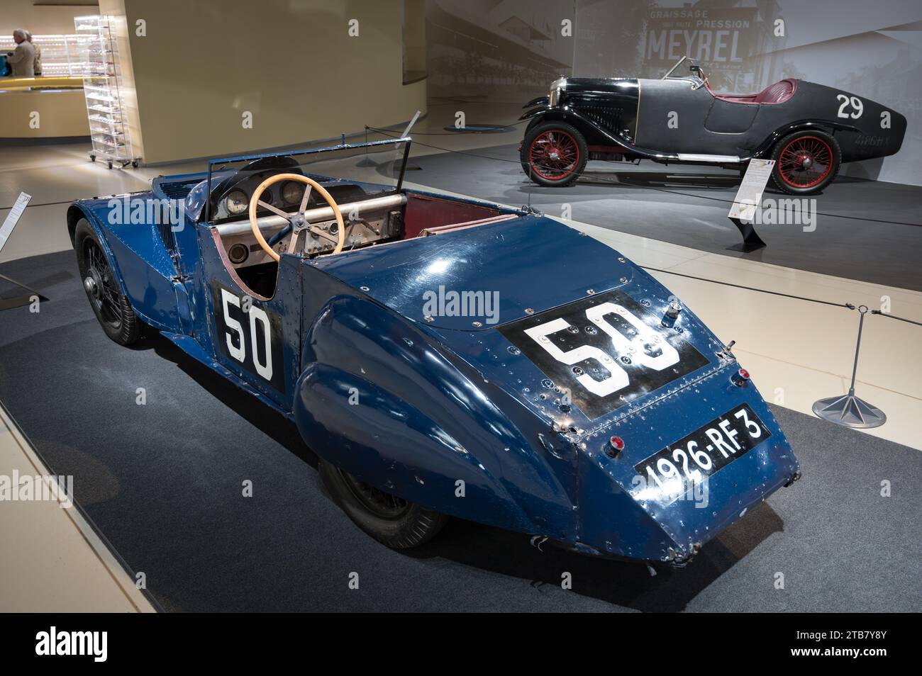 Rear view of the historic blue Chenard Walcker Tank model racing car ...