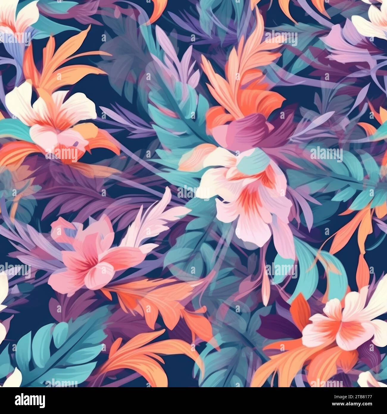 An abstract floral print with vibrant colors featuring a mix of flowers ...