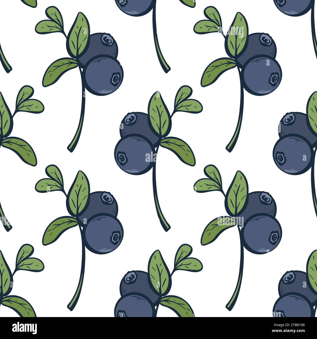 Hand engraved wild forest berries background. Blueberry seamless ...
