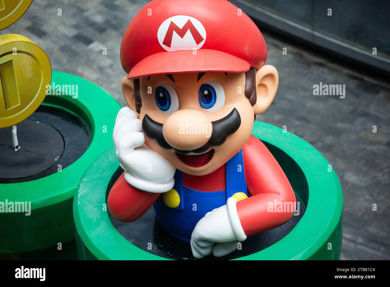 Top down view of the popular game character Super Mario in the green ...