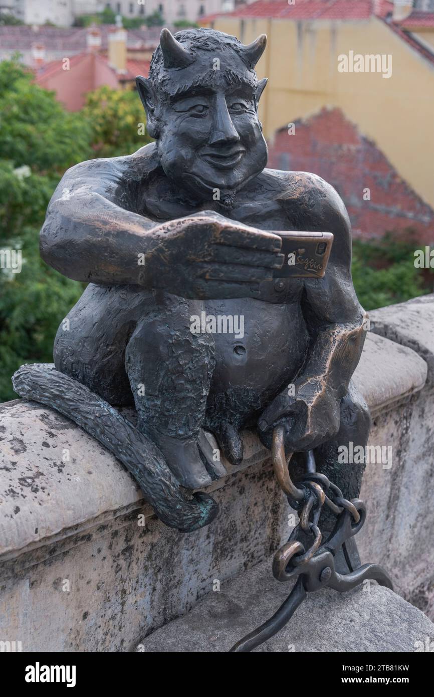 Spain, Castile, Segovia, the controversial Selfie Devil statue by José ...