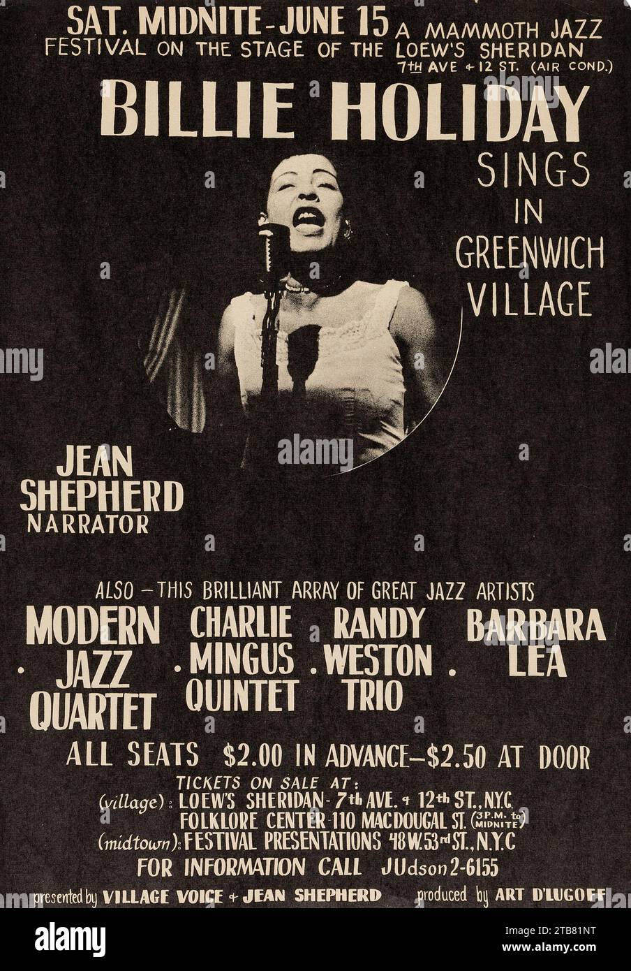 Vintage Jazz poster - Billie Holiday 1957 Greenwich Village, New York ...