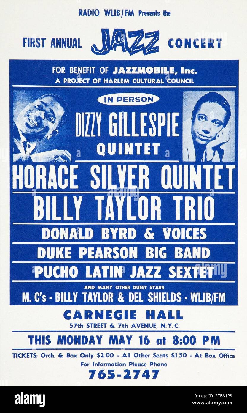 Vintage Jazz poster - Dizzy Gillespie Quintet 1960 Carnegie Hall, New York City Concert Handbill ...