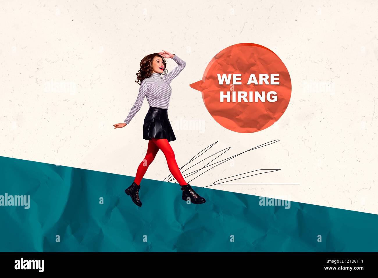 Poster collage sketch of happy beautiful girl hiring manager of ...