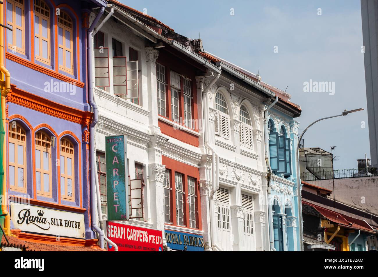 Close view of conserved traditional shophouse along Arab Street. The ...