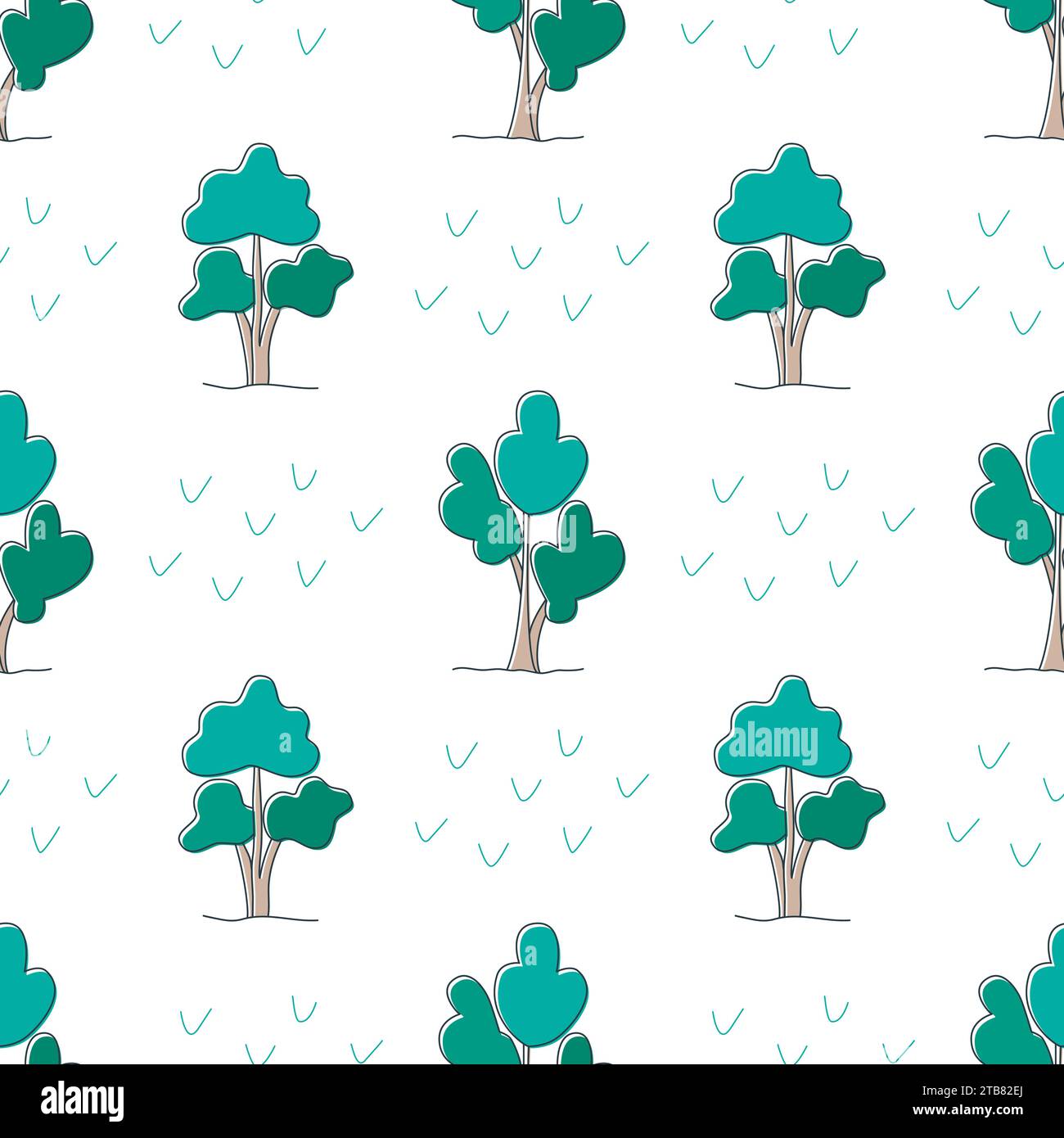Trees in cartoon style seamless pattern. Hand drawn natural forest ...