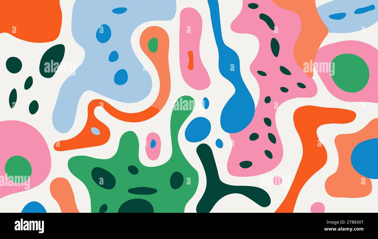 Decorative shapes, blobs and blots doodles flat cartoon pattern on ...