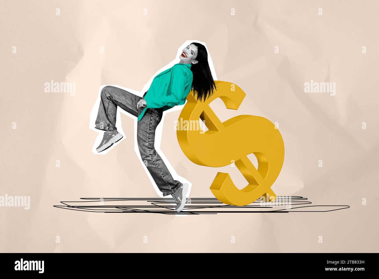 Collage picture of positive black white colors mini girl dancing big ...