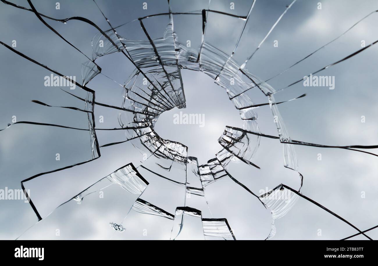 Texture of broken window. Hole in the window glass Stock Photo - Alamy