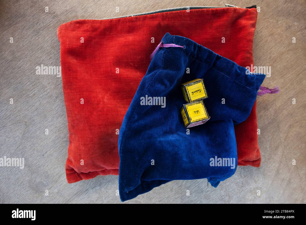 Empty yellow box covers for a set of tefillin used for Jewish prayer ...