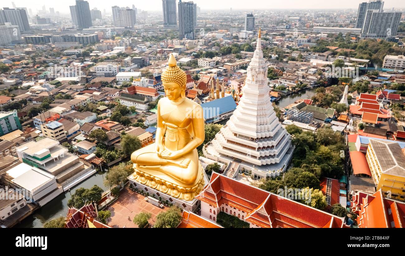 An aerial view of the Wat Paknam Bhasicaroen Buddhist temple located in ...