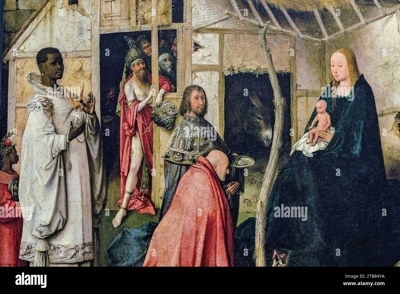 THE ADORATION OF THE MAGI, by Hieronymus Bosch, 1475. Netherlandish, Northern. Our Lady shows ...