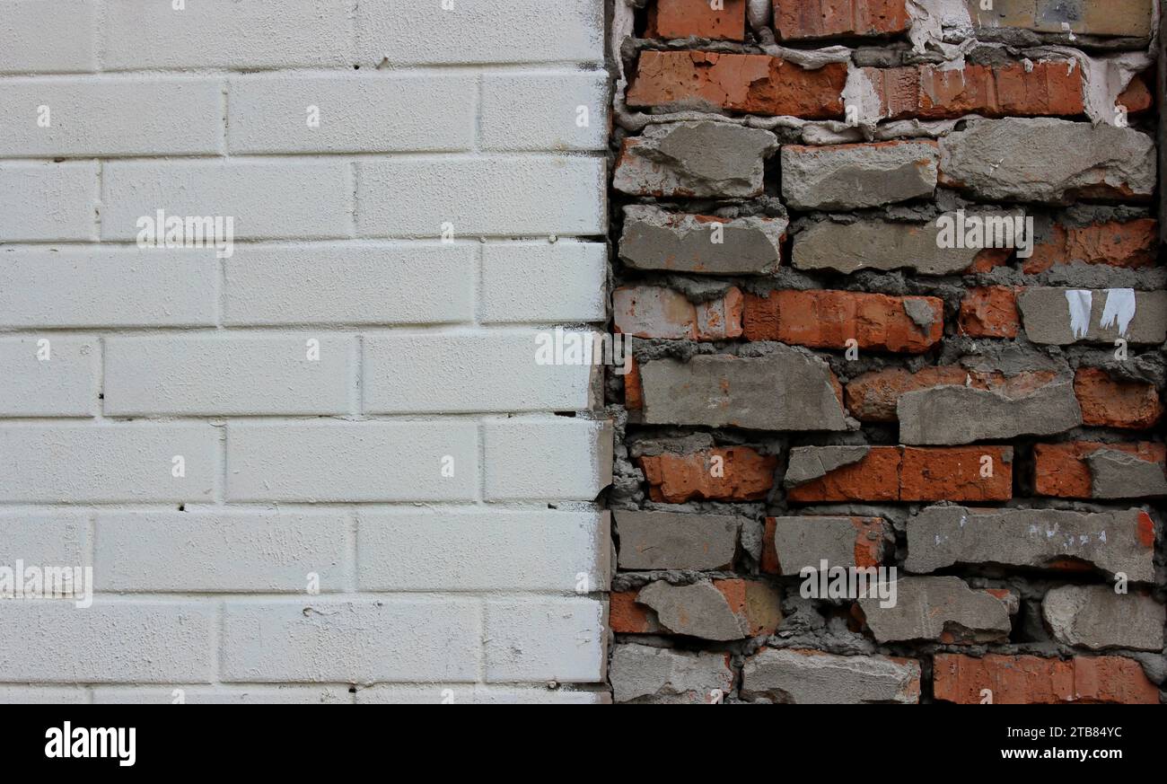 Texture Of Painted In White Brickwork And Rough Brickwork Separated In ...