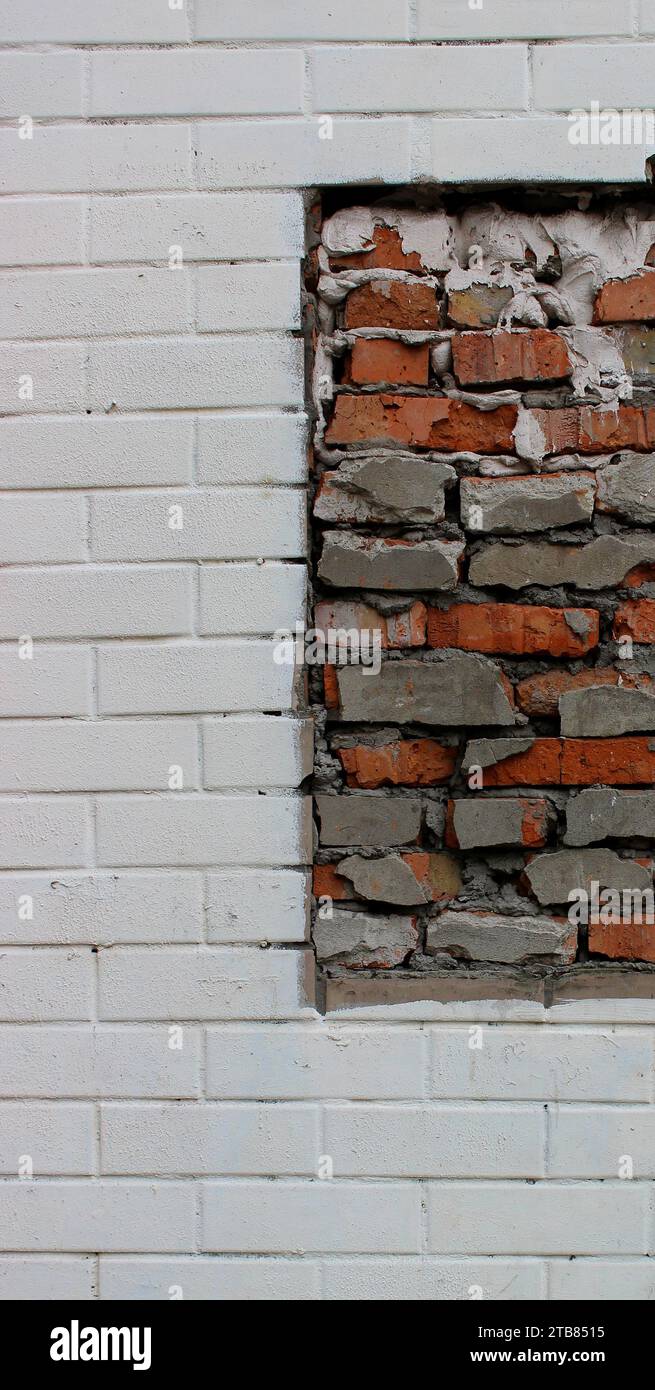 Pattern of white brick wall with part of rough brickwork on it texture ...