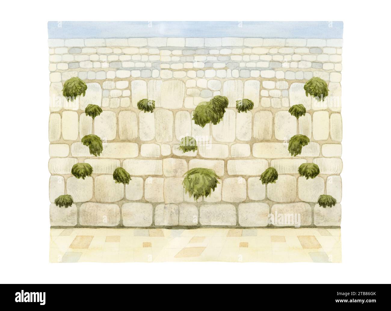 Jewish Western Wall sight in old city of Jerusalem watercolor ...