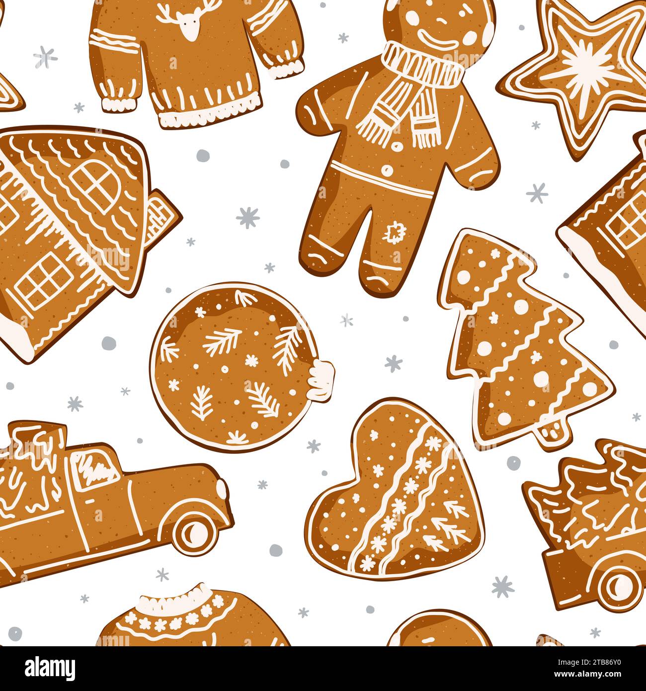 Christmas gingerbread cookies with doodle icing seamless pattern ...